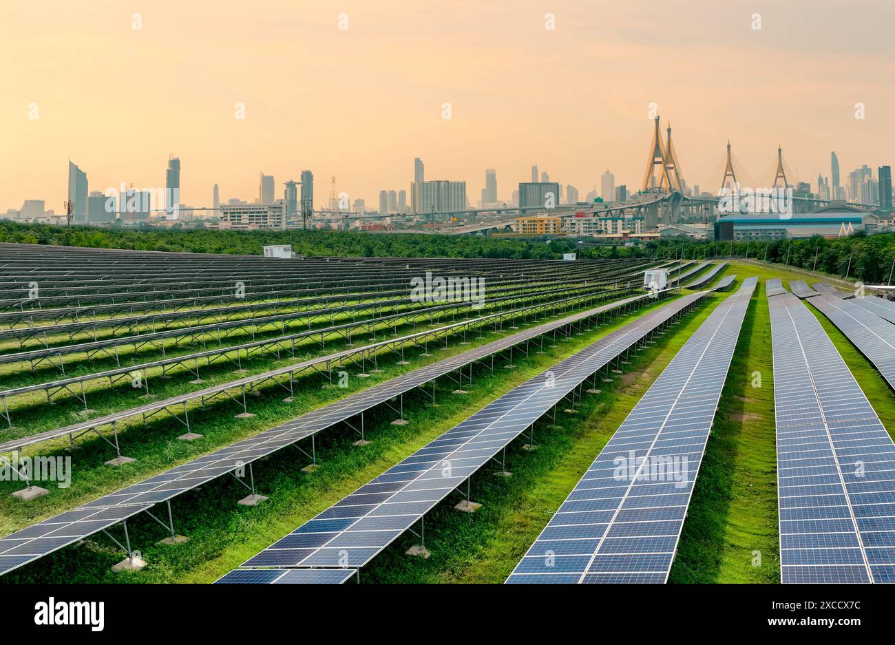 Sustainable city with green energy and net zero emissions. Solar power ...