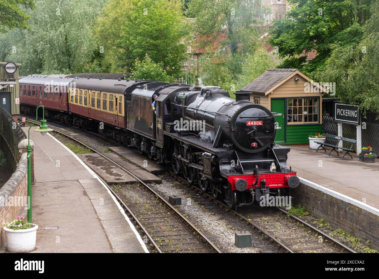 Steam train or locomotive arriving at Pickering Station on the North ...