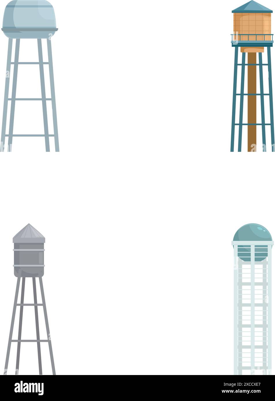 Collection of four isolated water tower icons in a flat design style ...