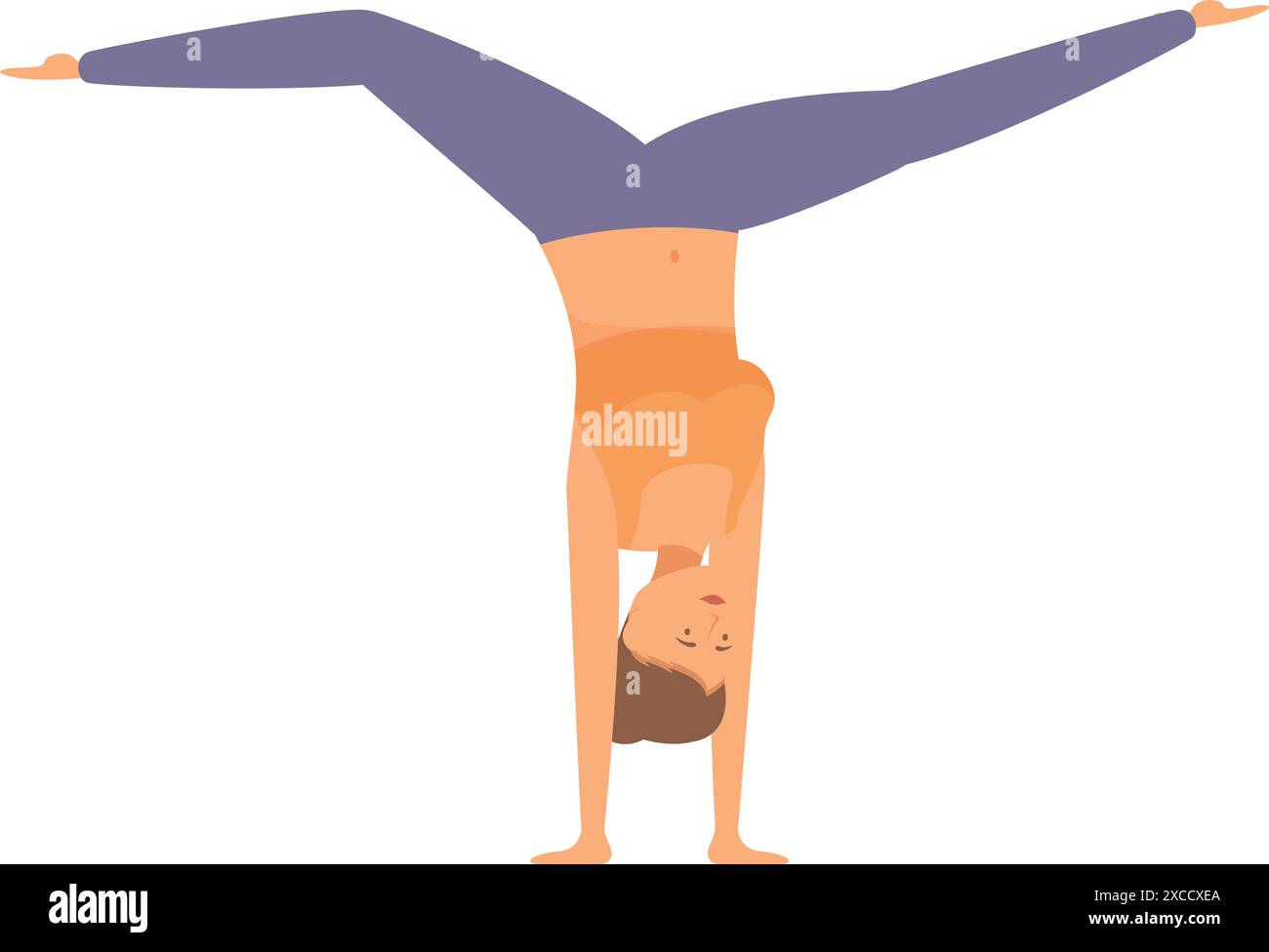 Young woman doing handstand yoga pose, stretching body and practicing ...