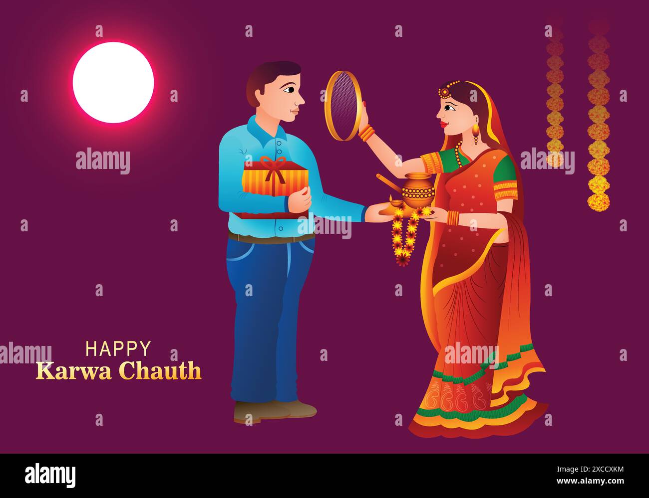 Happy karwa chauth festival card with indian copule celebration card ...