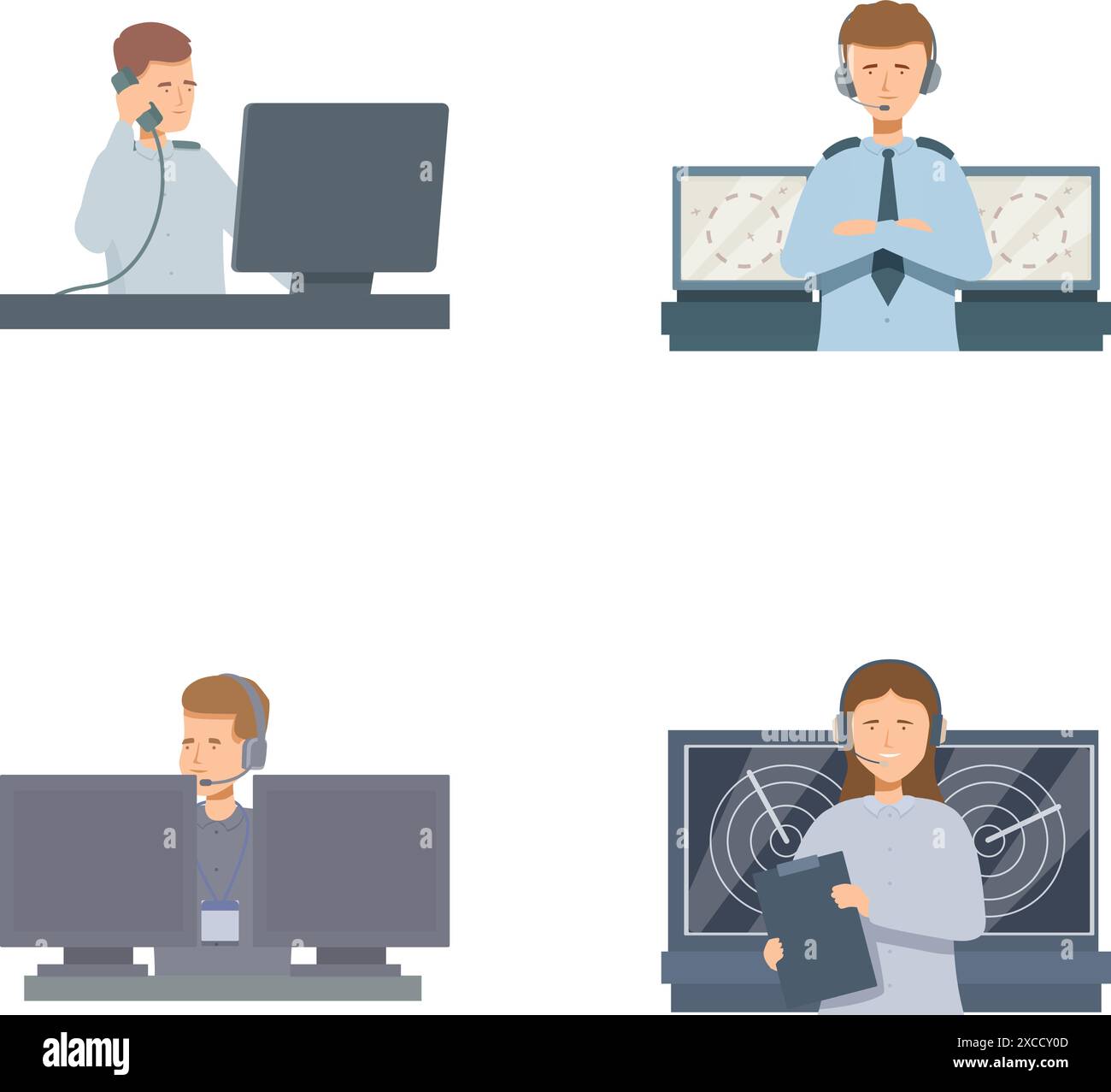 Illustration set showcasing a tech support worker in different states ...