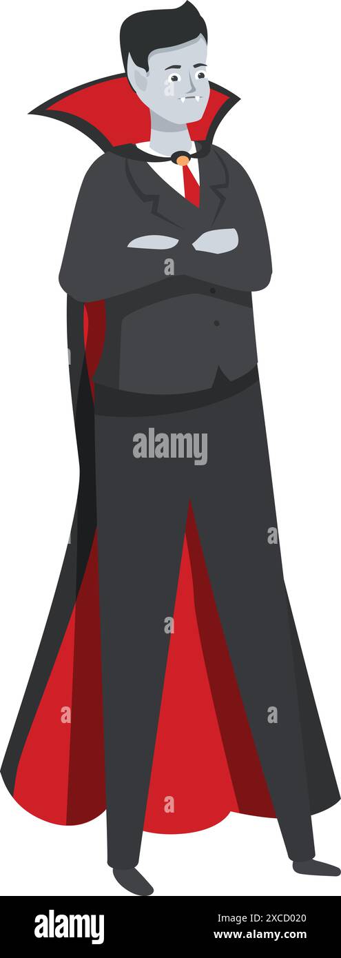 Cartoon businessman vampire in a suit and cape is standing with his ...