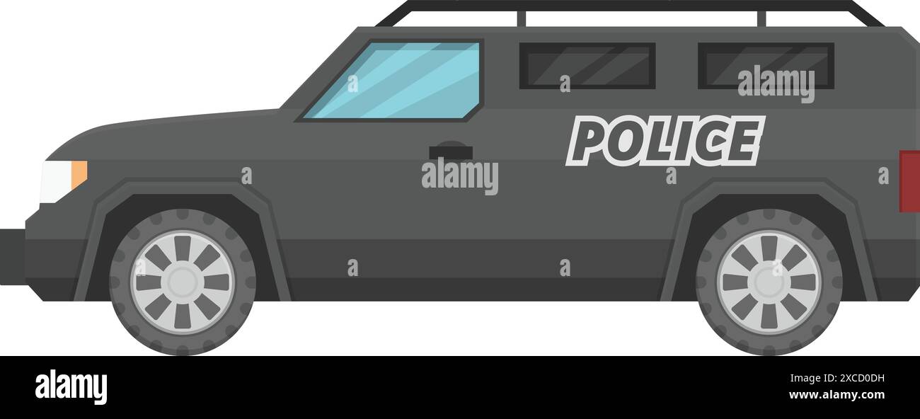 Dark grey police suv car parked showing side view with white background ...