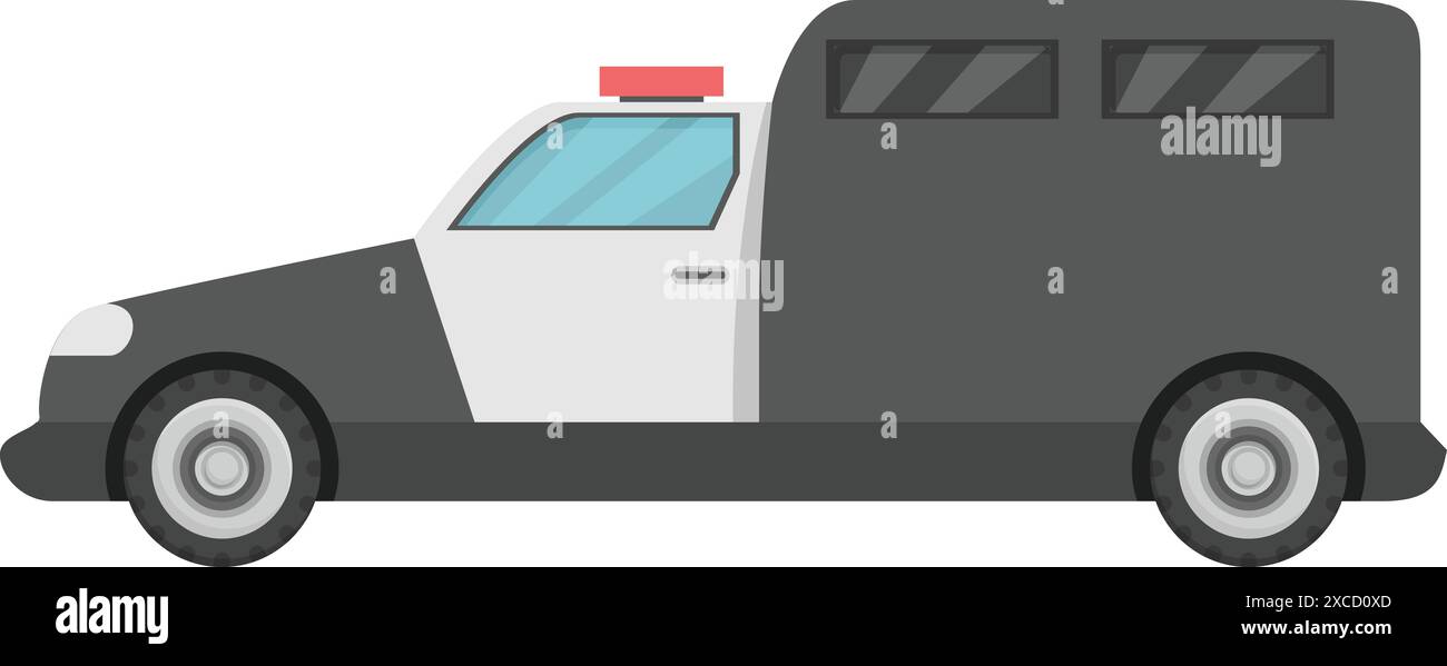 Cartoon style illustration of a police van transporting criminals hi ...