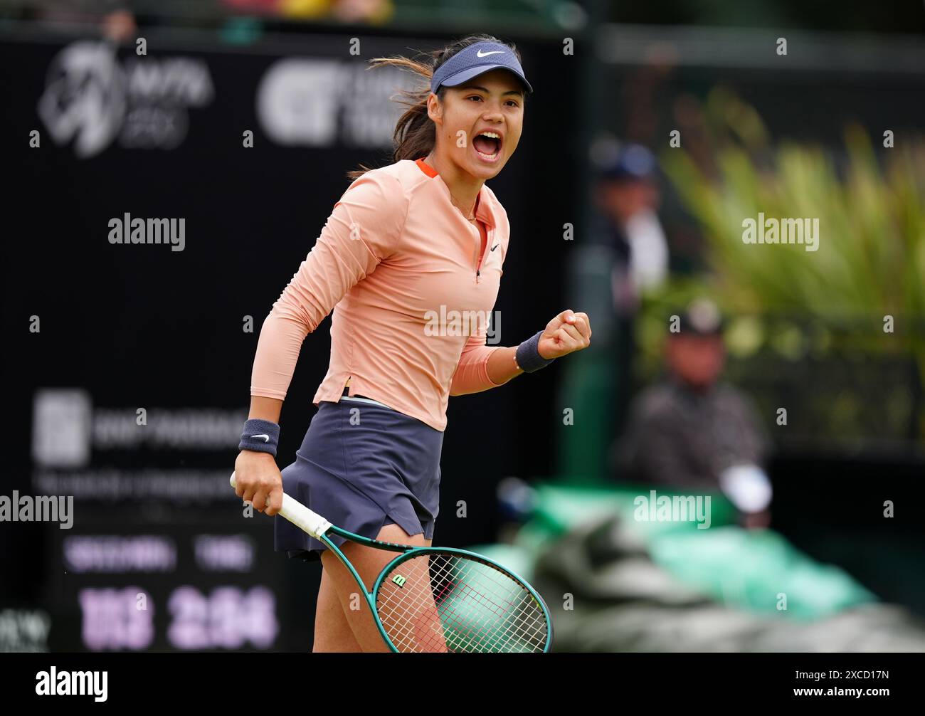 Emma Raducanu reacts during the women's semi-final match against Katie ...