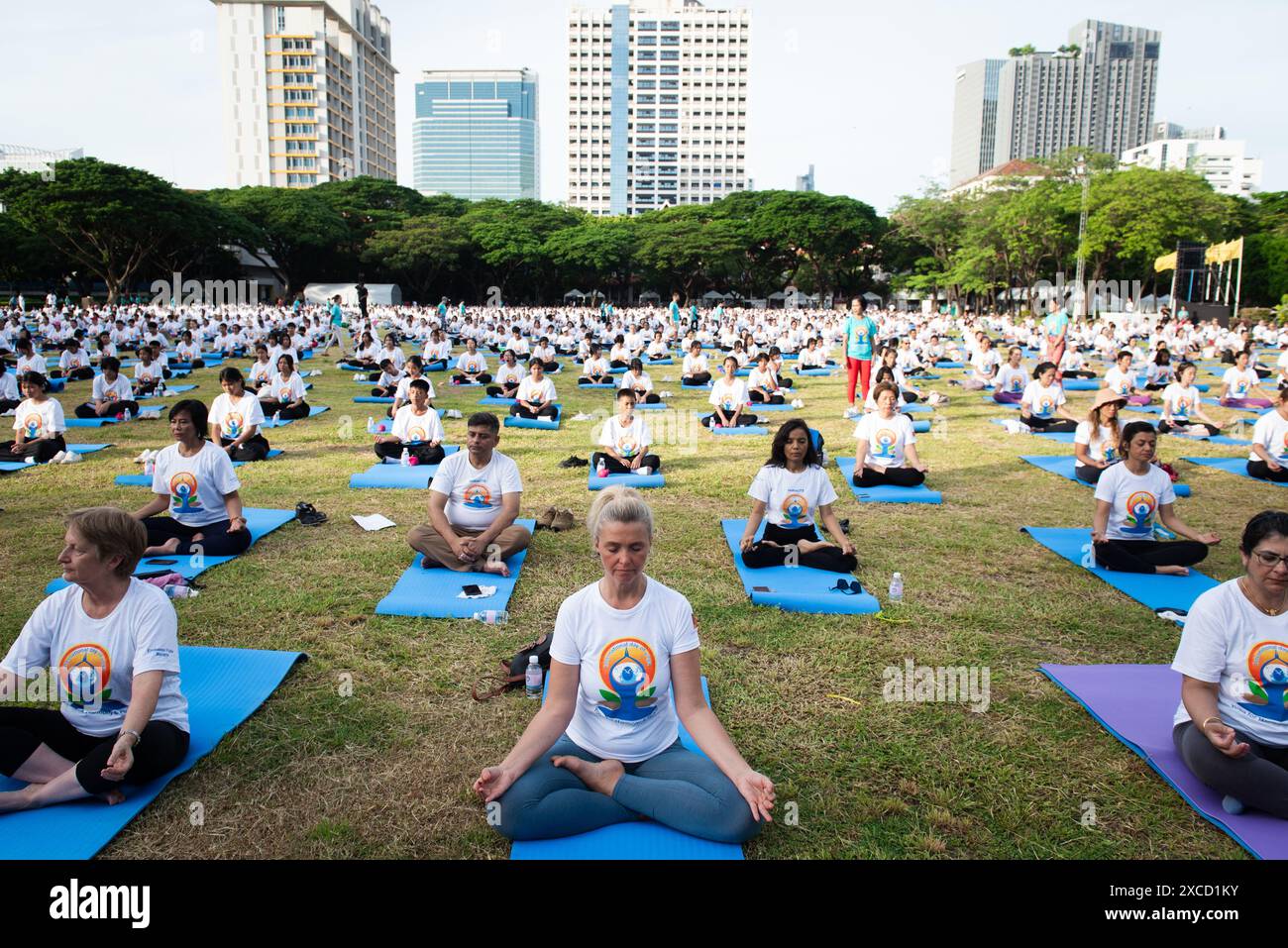 Bangkok, Bangkok, Thailand. 16th June, 2024. Yoga enthusiasts participate activity the ...