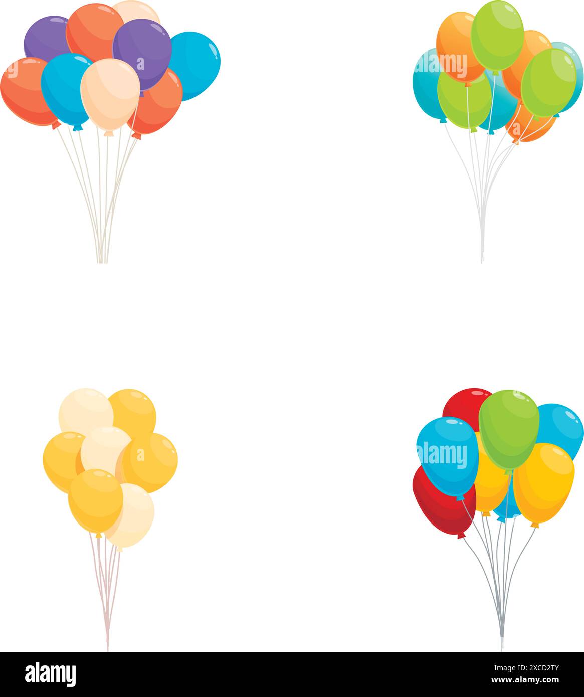 Set of four vector illustrations featuring clusters of colorful party ...