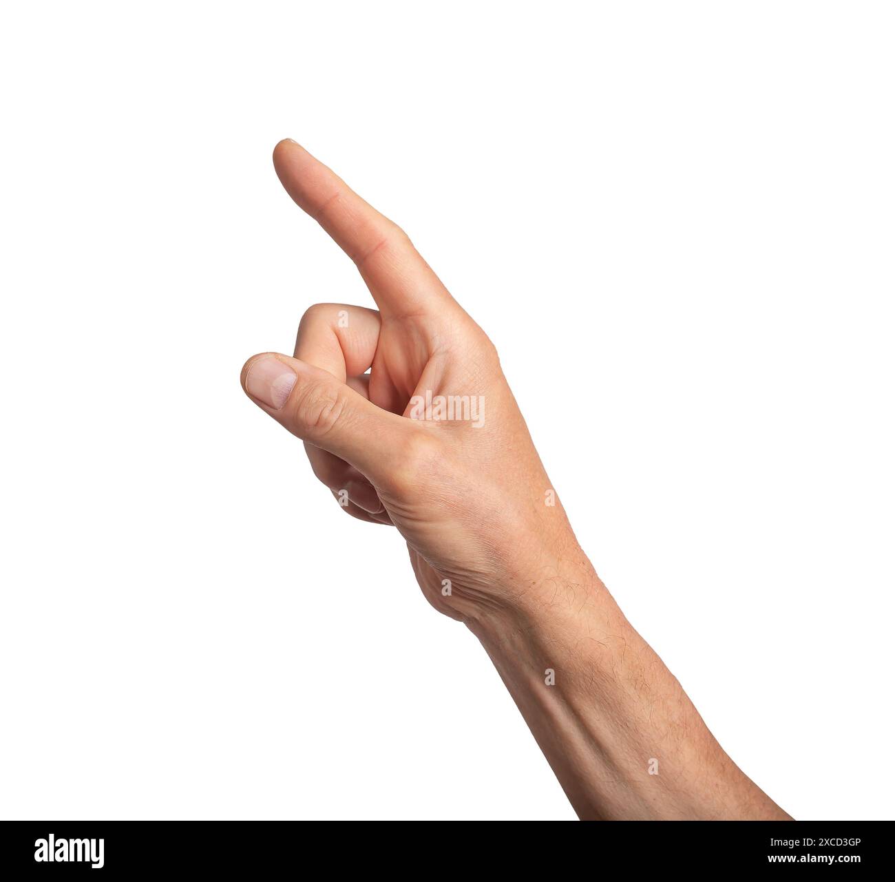 finger pointing, hand gesture, sign isolated on white background, side ...
