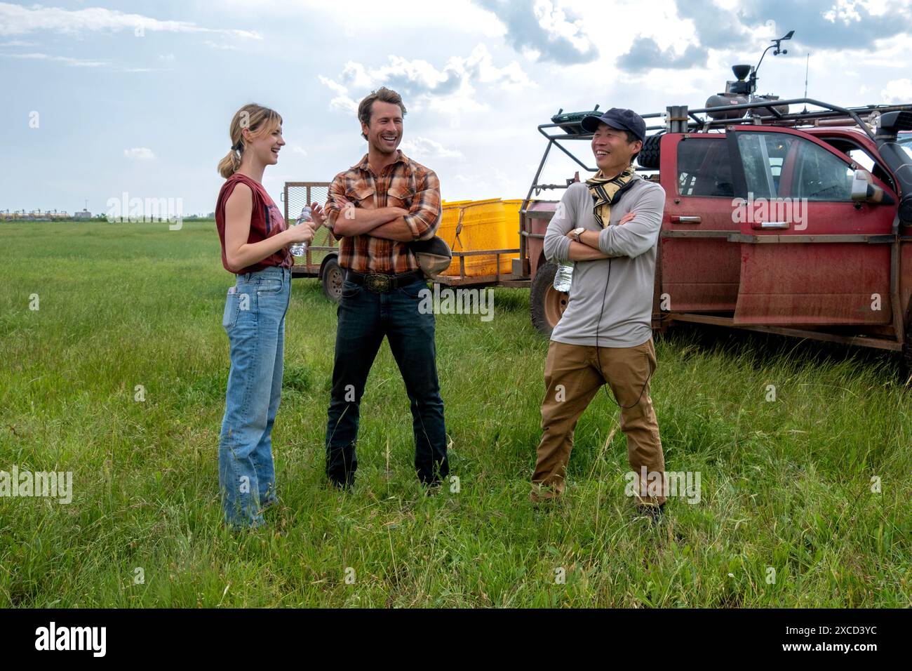 GLEN POWELL, DAISY EDGAR-JONES and LEE ISAAC CHUNG in TWISTERS (2024 ...