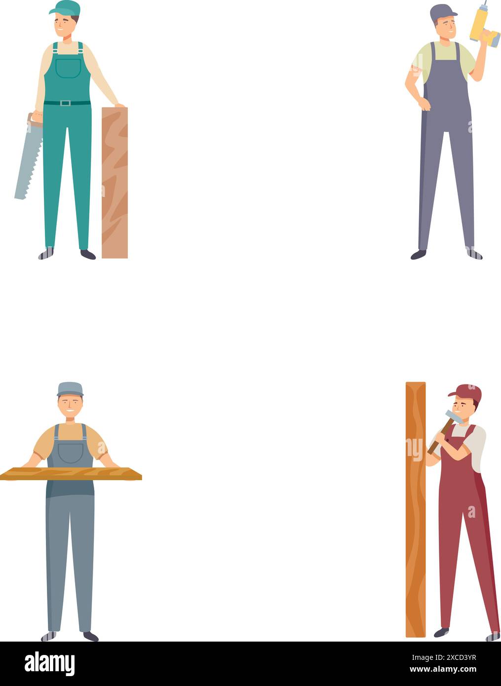 Illustration collection featuring four carpenters with various tools ...
