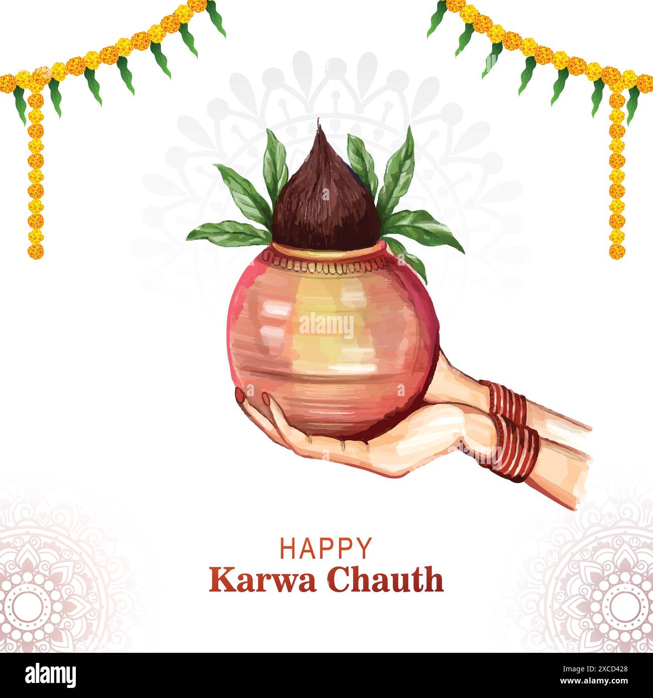 Indian woman holding kalash on hand for festival in karwa chauth ...