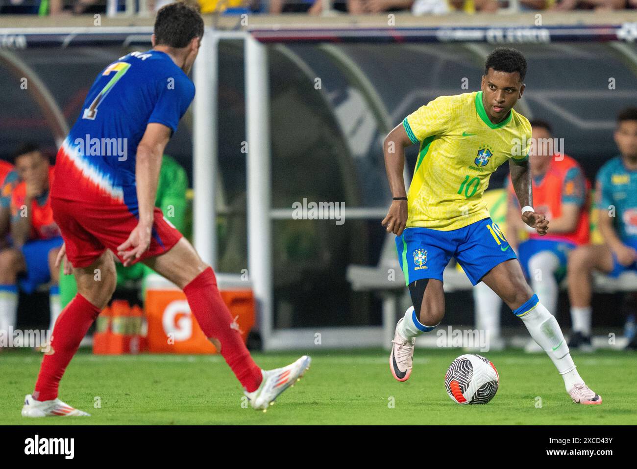 Brazil National Team forward Rodrygo (10) dribbles forward during the ...
