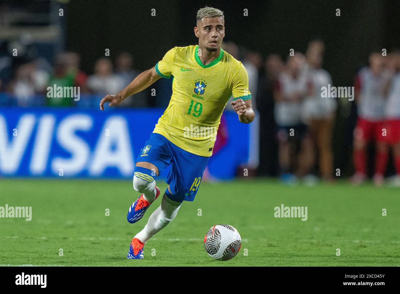 Brazil National Team midFielder Andreas Pereira (19) dribbles forward ...