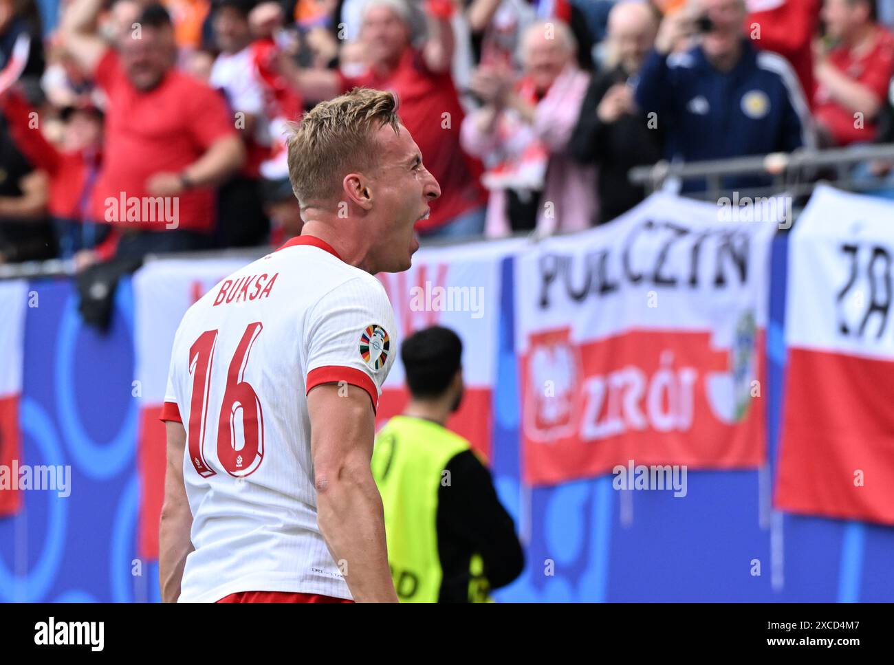 Hamburg. 16th June, 2024. Adam Buksa of Poland celebrates scoring ...