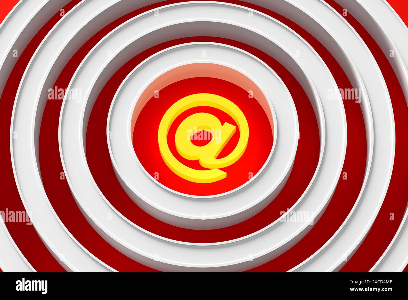 Yellow illuminated Email at symbol on a bulls eye target on red ...