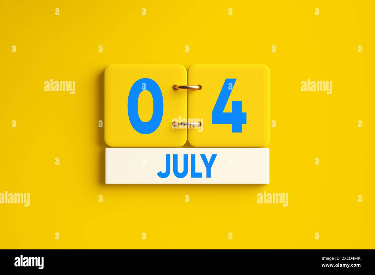Yellow Calendar with July 4 Independence Day date on yellow background ...