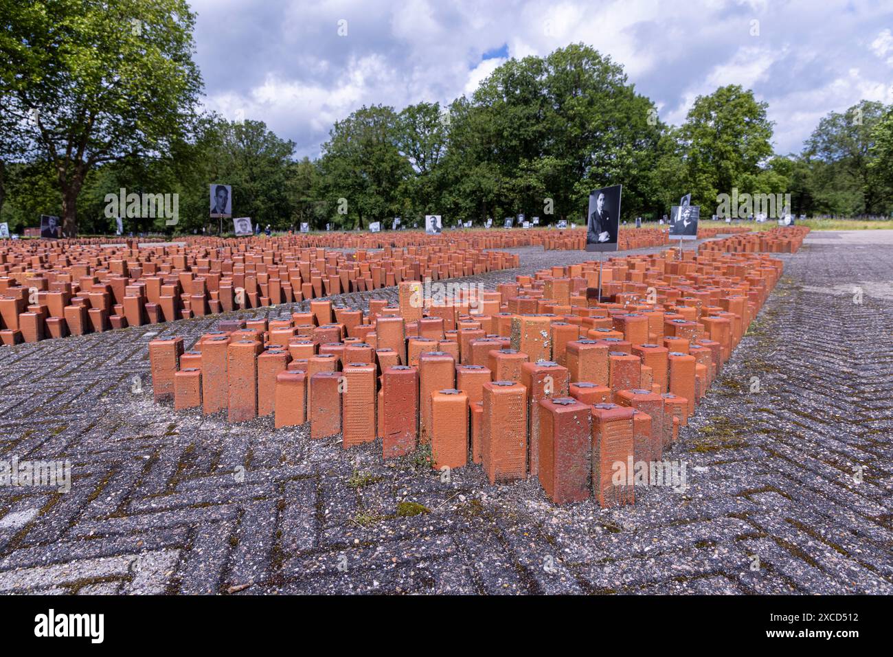 Westerbork, The Netherlands - June 15, 2024: Red bricks in memory of ...