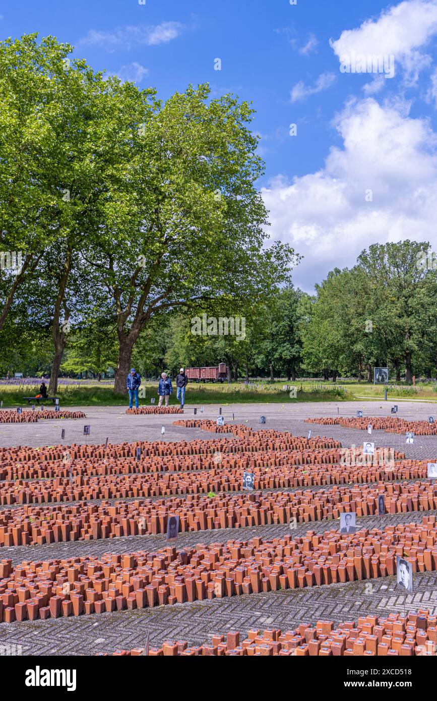 Westerbork, The Netherlands - June 15, 2024: Red bricks in memory of ...
