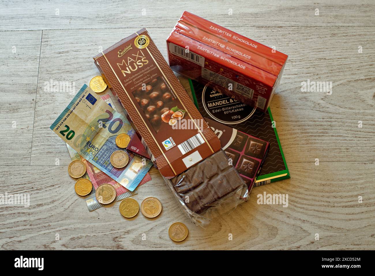 Symbolic image of inflation, price increase for food, chocolate packs ...