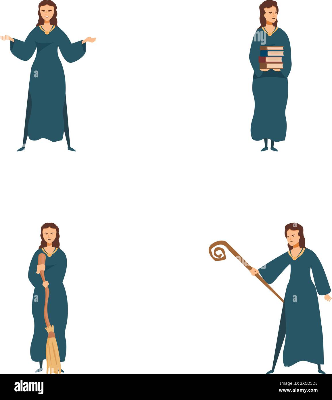 Collection of illustrated fantasy characters in various costumes ...