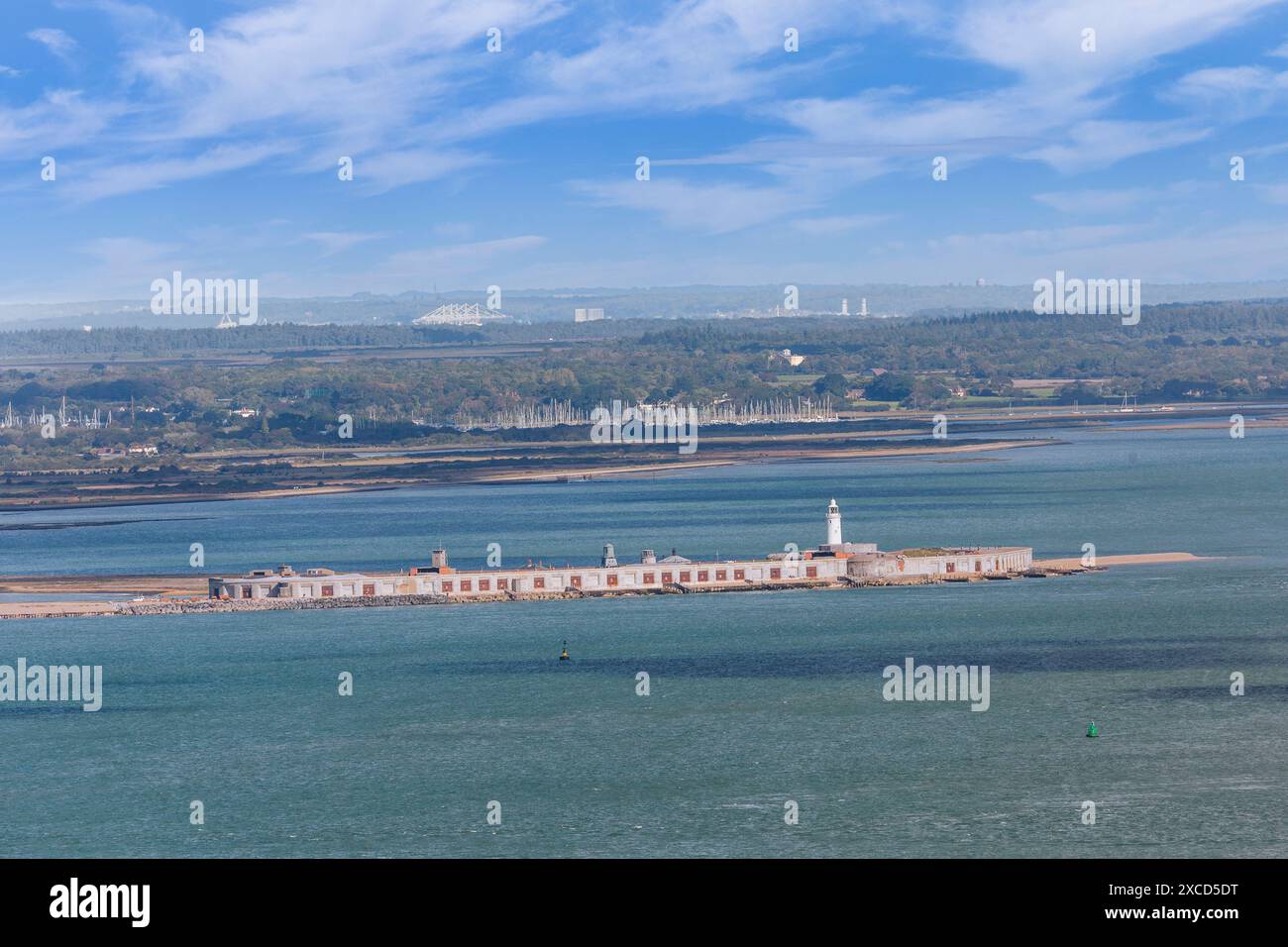 Hurst Castle and Hurst Point Lighthouse from the Isle of Wight, England ...