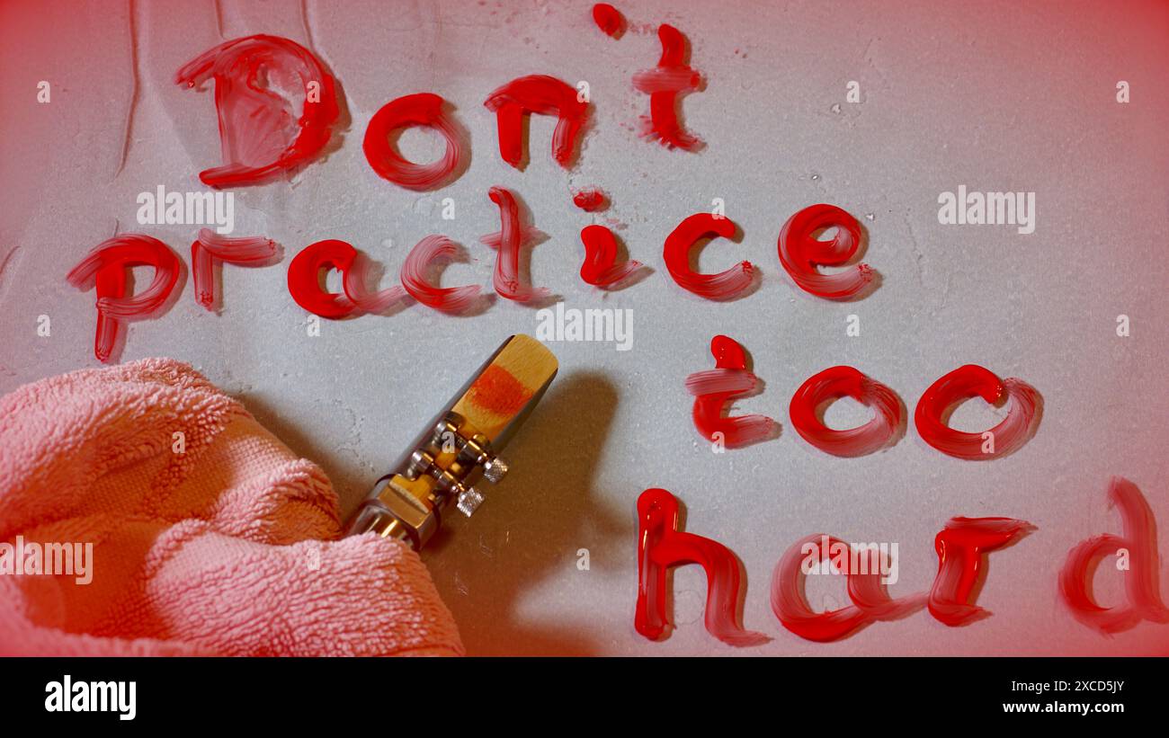 Don't practice too hard. Bloody red from playing too hard. Concept ...