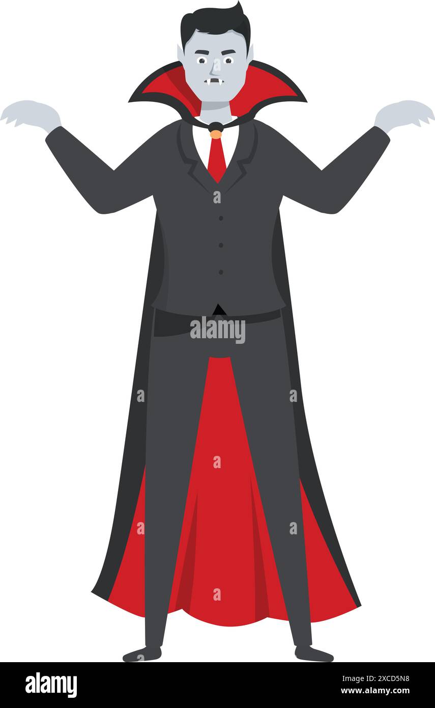 Elegant vampire count wearing suit and cape is spreading his arms ...