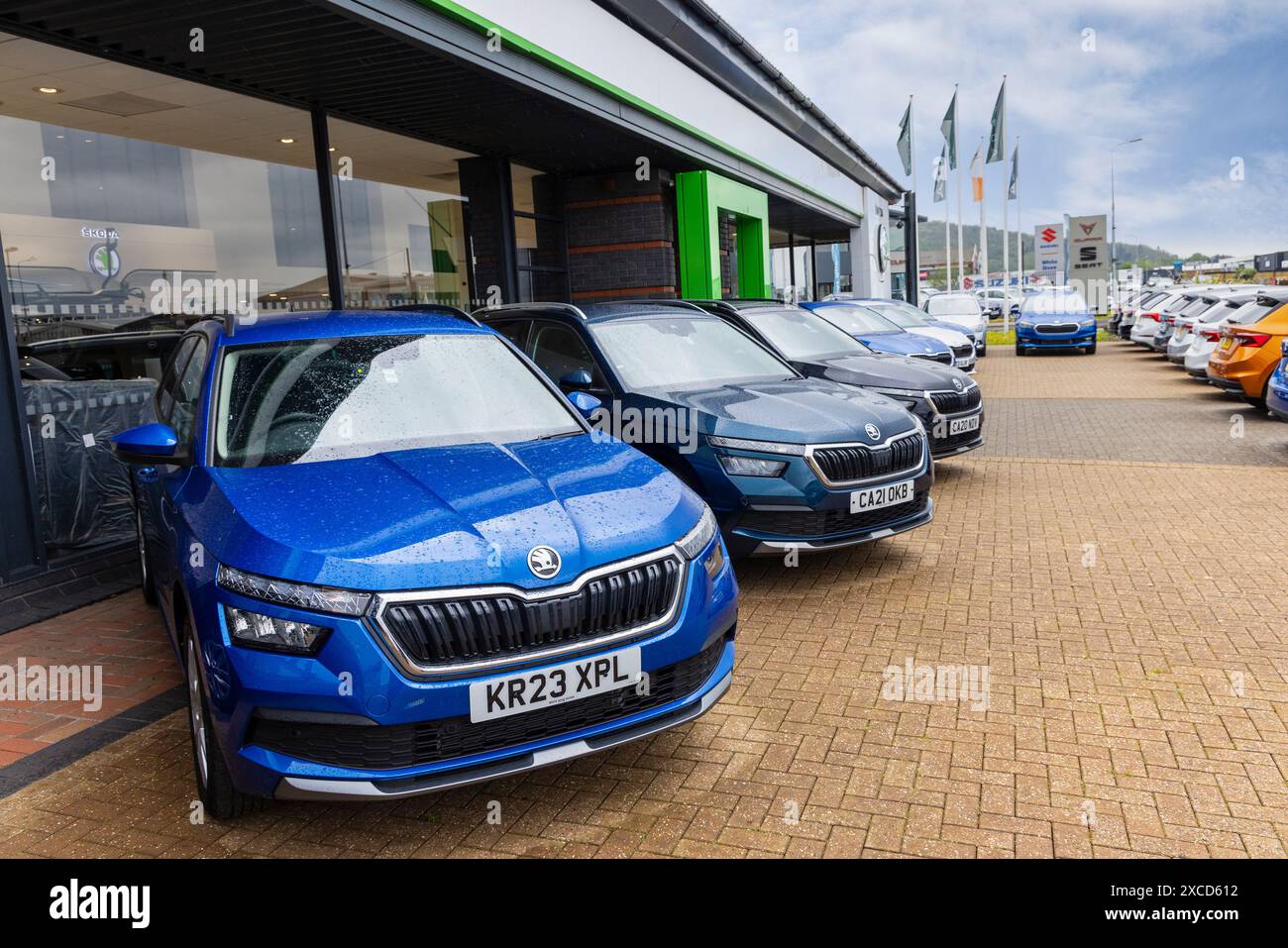 Skoda cars on forecourt for sale at dealer, Cardiff, Wales, UK Stock ...