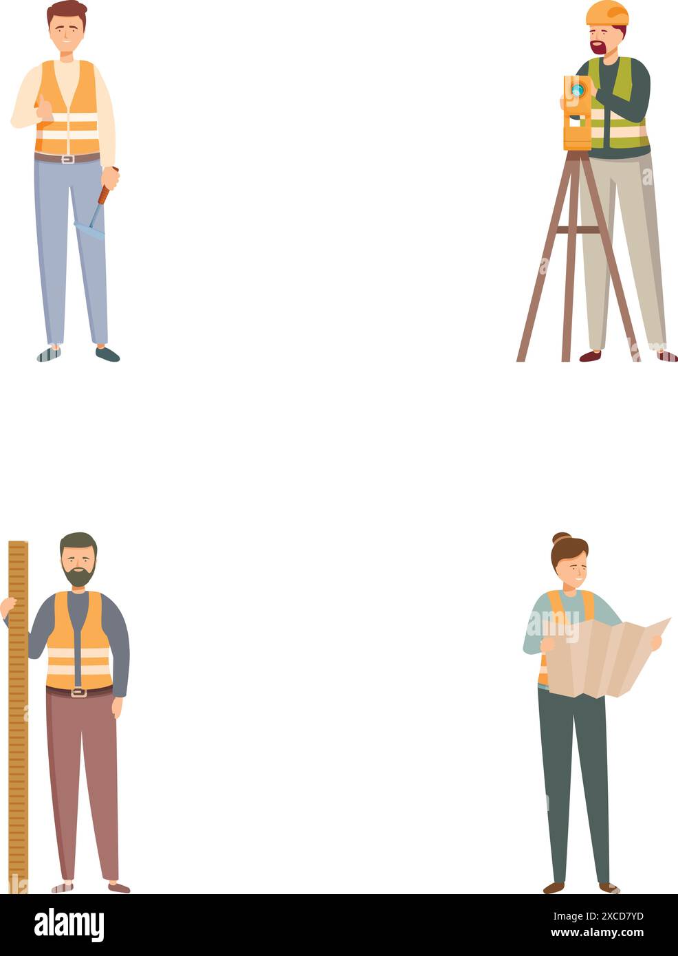 Collection of four illustrations featuring construction workers with ...