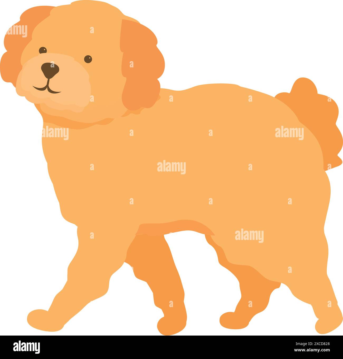 Cartoon illustration of a happy golden doodle dog walking from the side ...