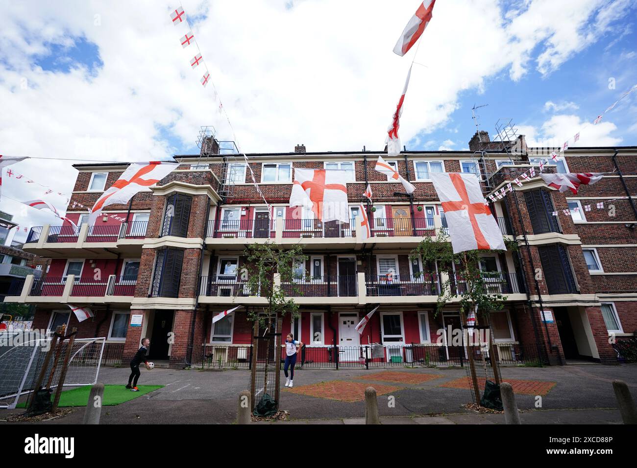 A general view of flags at the Kirby Estate, London. England will begin ...