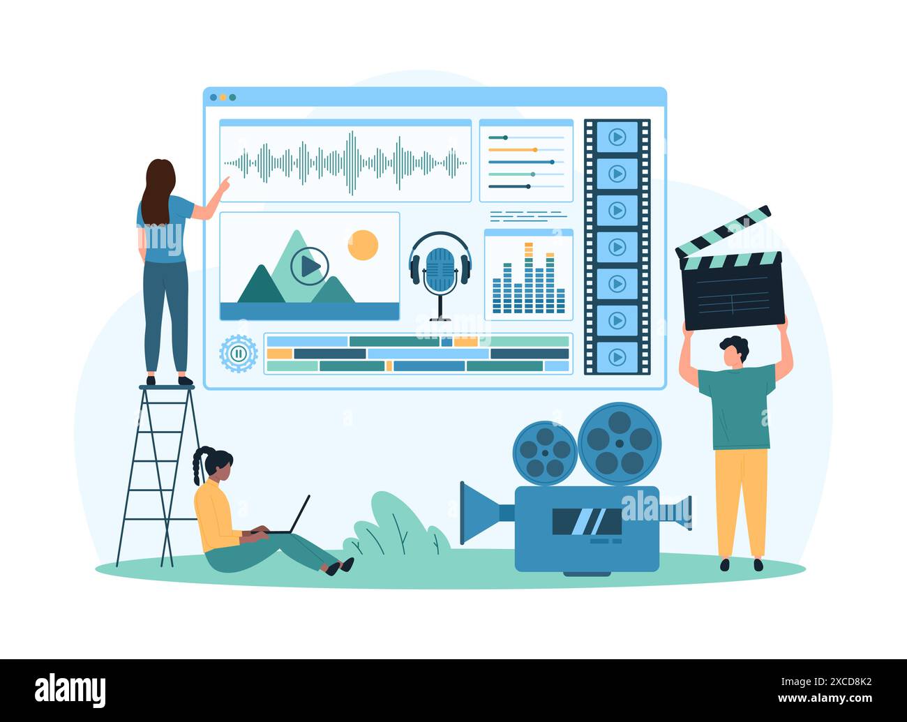 Video clip production and editing, frame montage in software, mobile ...