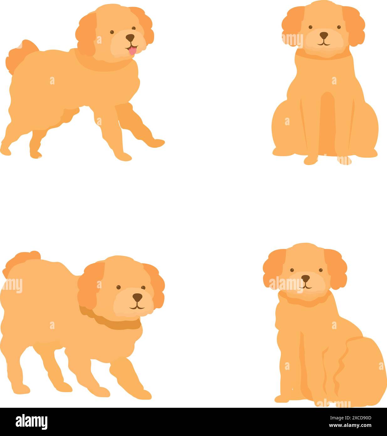 Collection of four adorable cartoon golden doodles in different playful ...