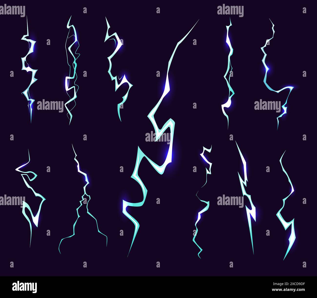 Cartoon thunder effects. Blue lightning flashes. Electricity discharges ...