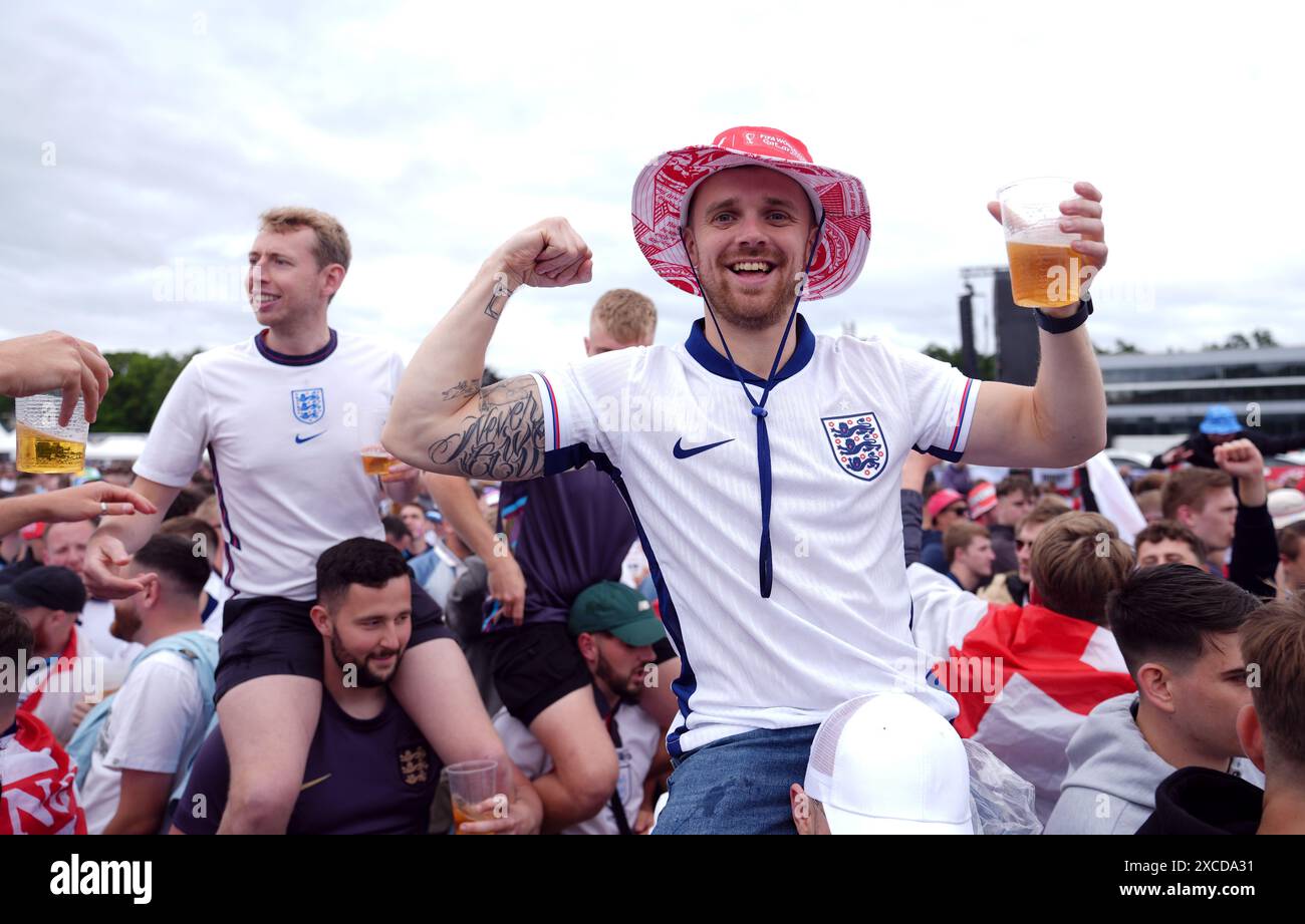 England fans in a fan park near the ground ahead of the UEFA Euro 2024 ...