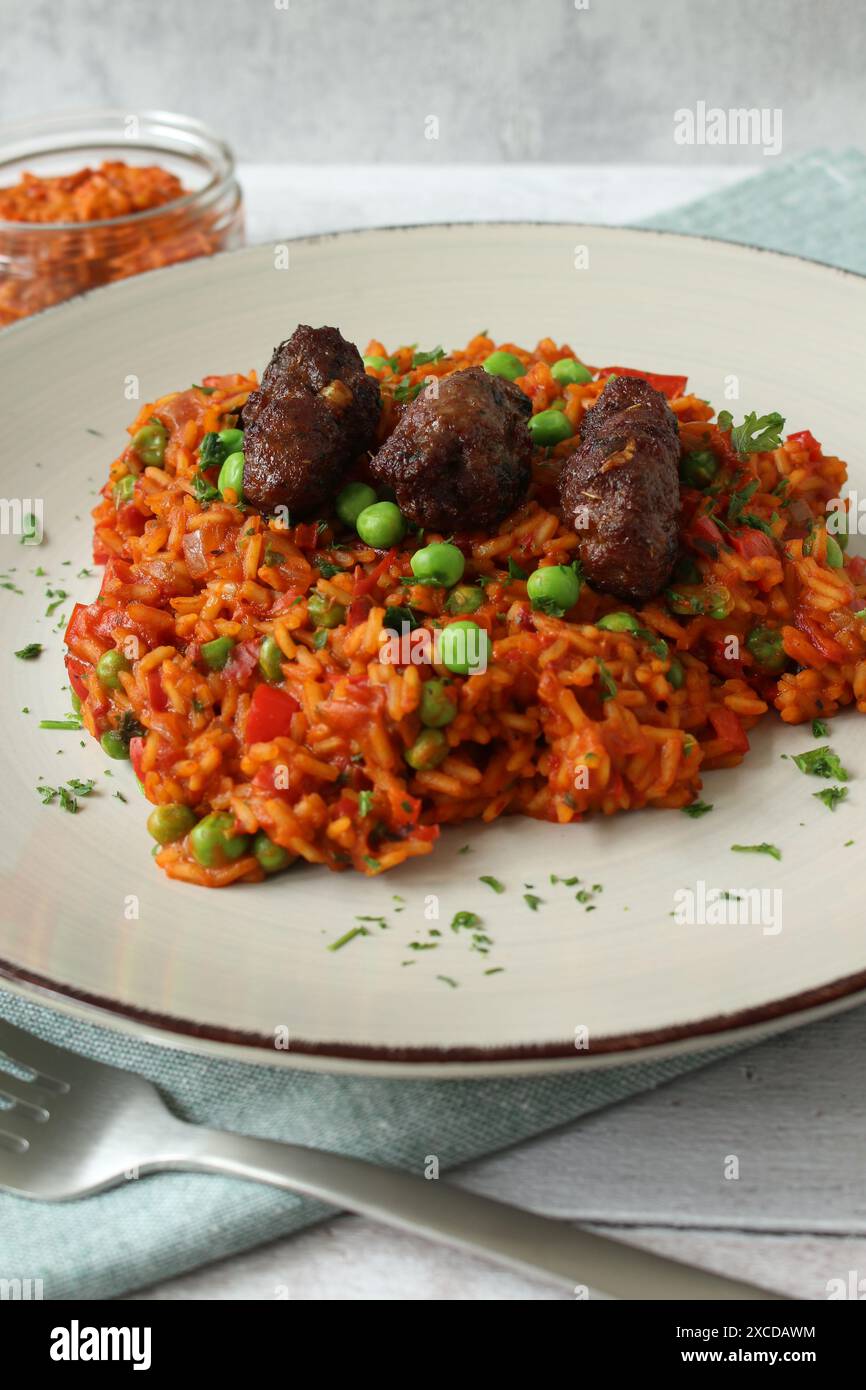 Djuvec Rice with Meatballs - Cevapcici – Traditional Balkan Dish Stock ...
