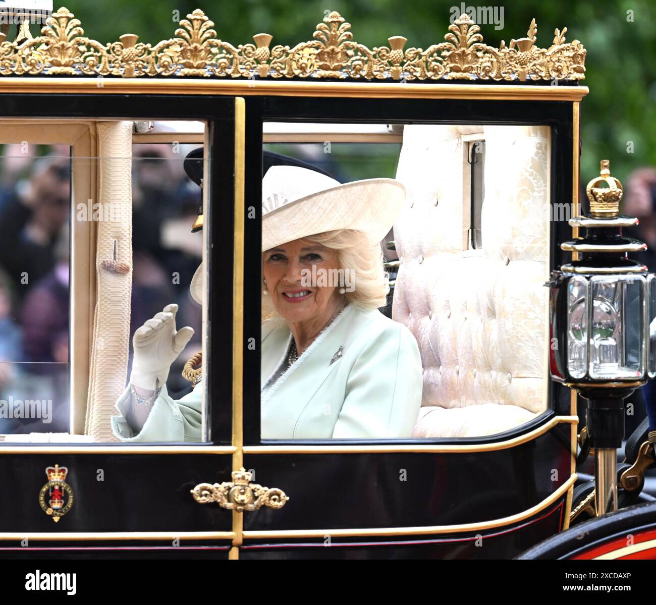 London, England. UK. 15 June 2024. Queen Camilla travels down the Mall ...
