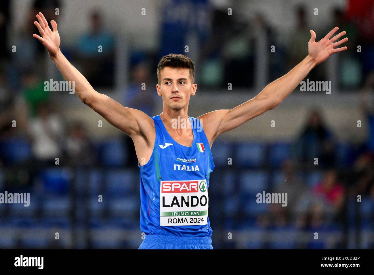 Manuel Lando of Italy reacts during the men's High Jump final of the ...