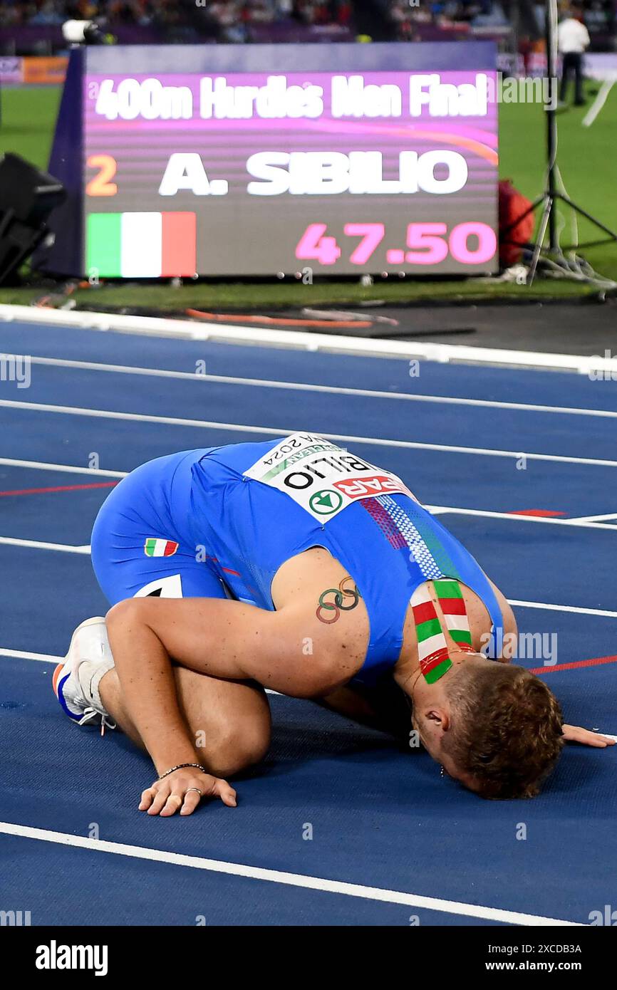Alessandro Sibilio of Italy reacts after competing in the 400m hurdles ...