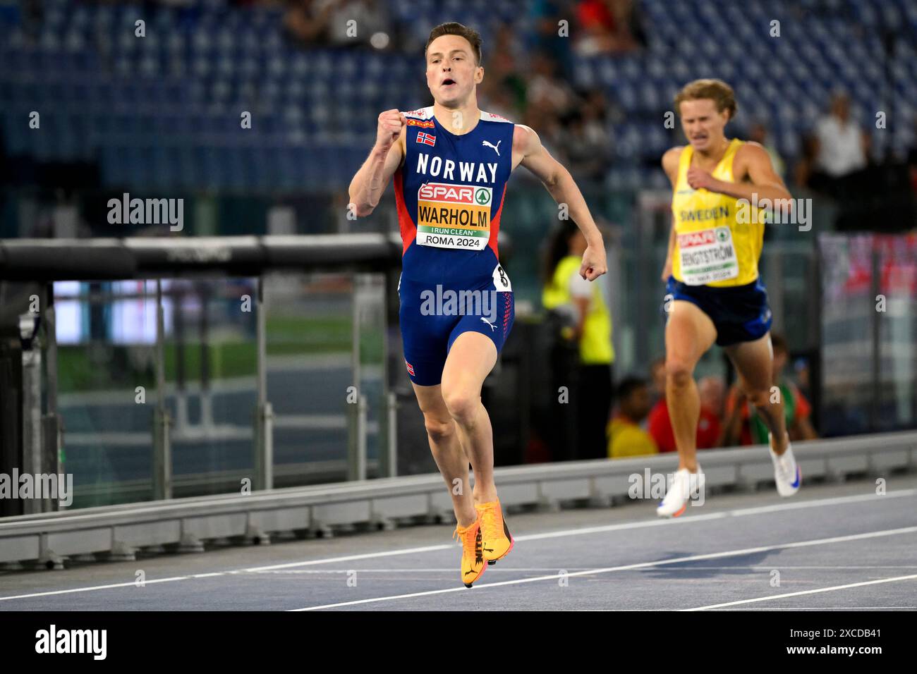 Karsten Warholm of Norway competes in the 400m hurdles men final of the ...