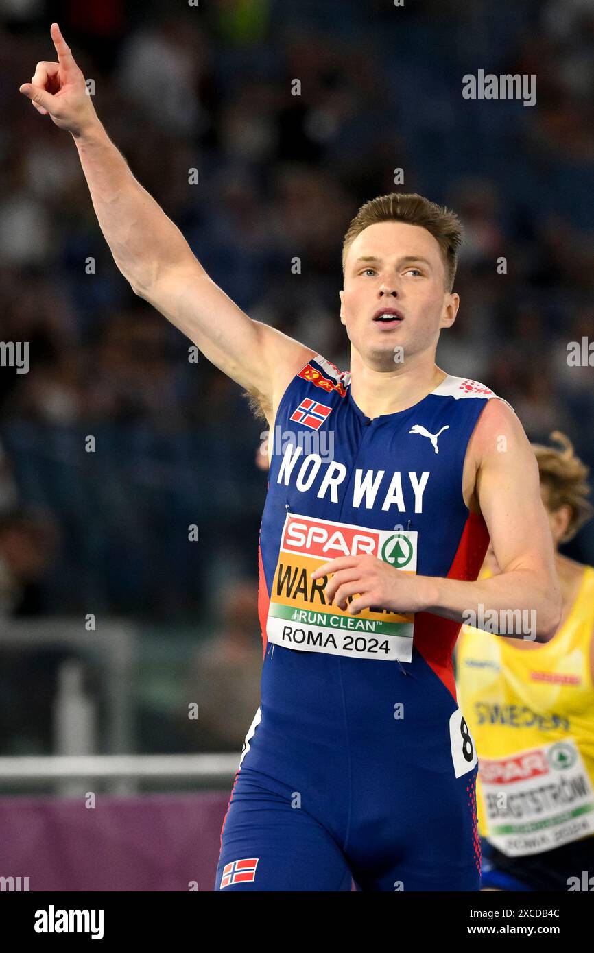 Karsten Warholm of Norway celebrates after competing in the 400m ...