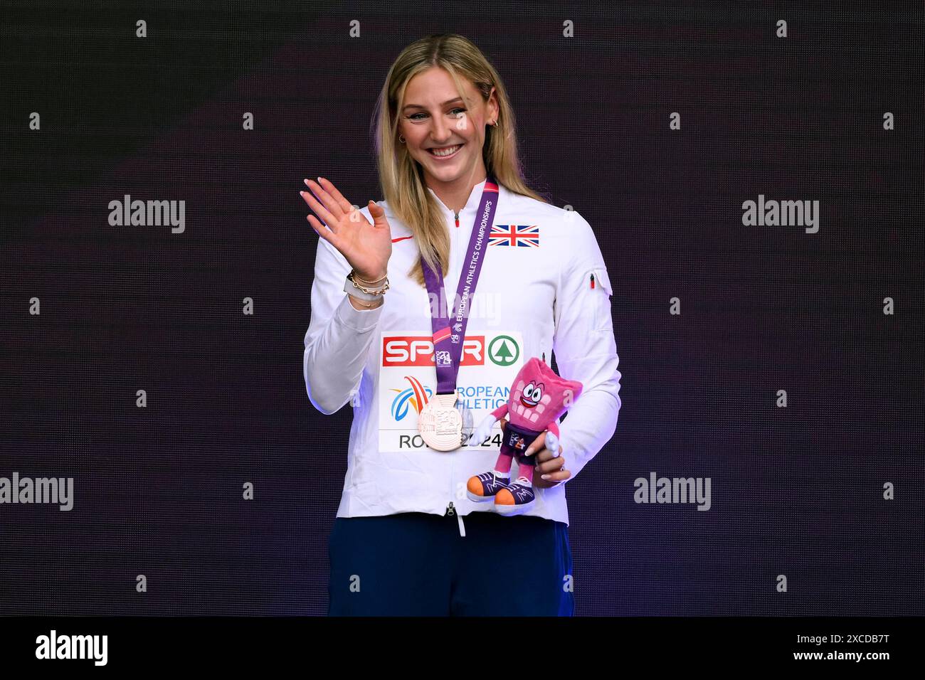 Molly Caudery of Great Britain celebrates during the medal ceremony of ...