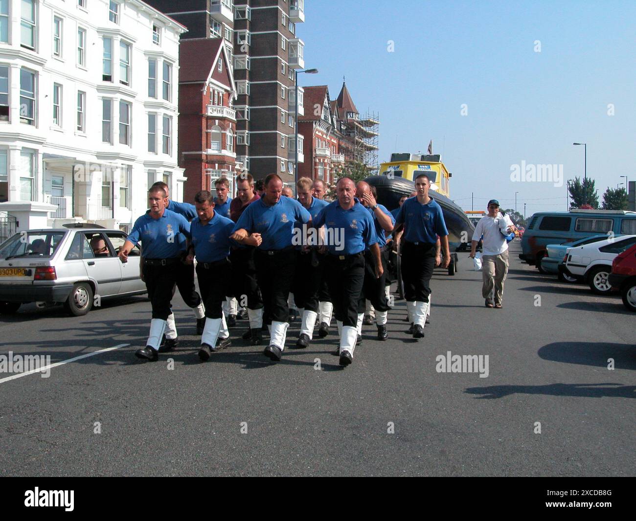 Round the world powerboat Spirit of Cardiff being towed through the ...