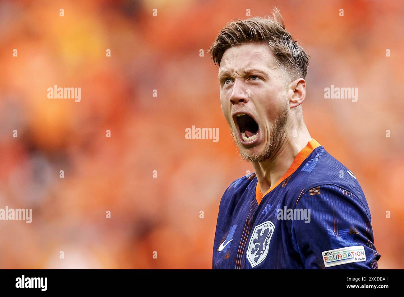 HAMBURG - Wout Weghorst of Holland celebrates the 1-2 during the UEFA ...