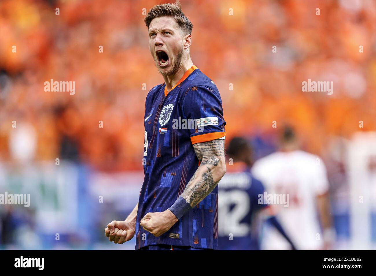 HAMBURG - Wout Weghorst of Holland celebrates the 1-2 during the UEFA ...