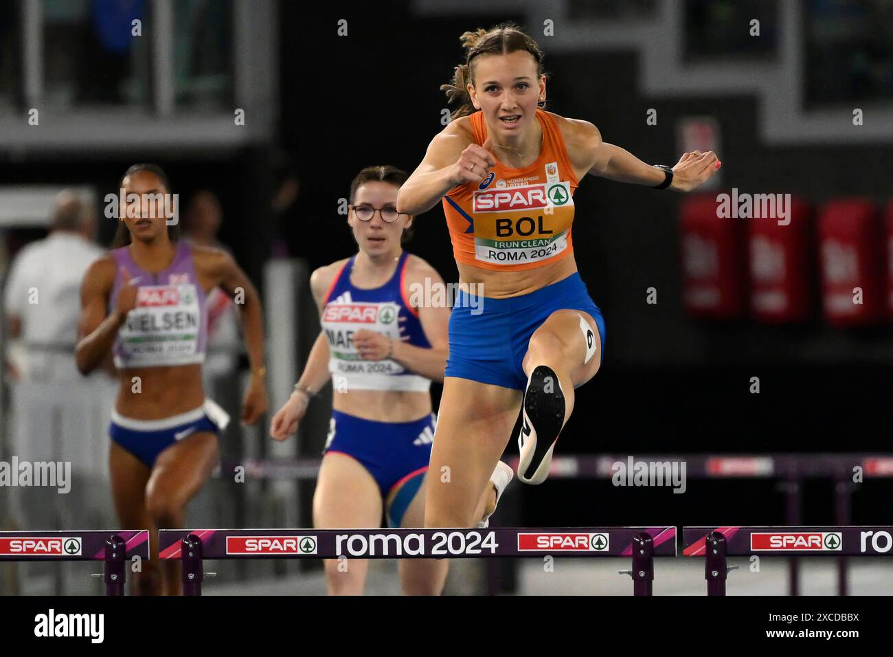 Femke Bol of The Netherlands competes in the 400m hurdles women final ...