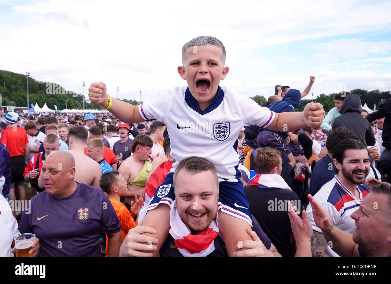England fans in a fan park near the ground ahead of the UEFA Euro 2024 ...