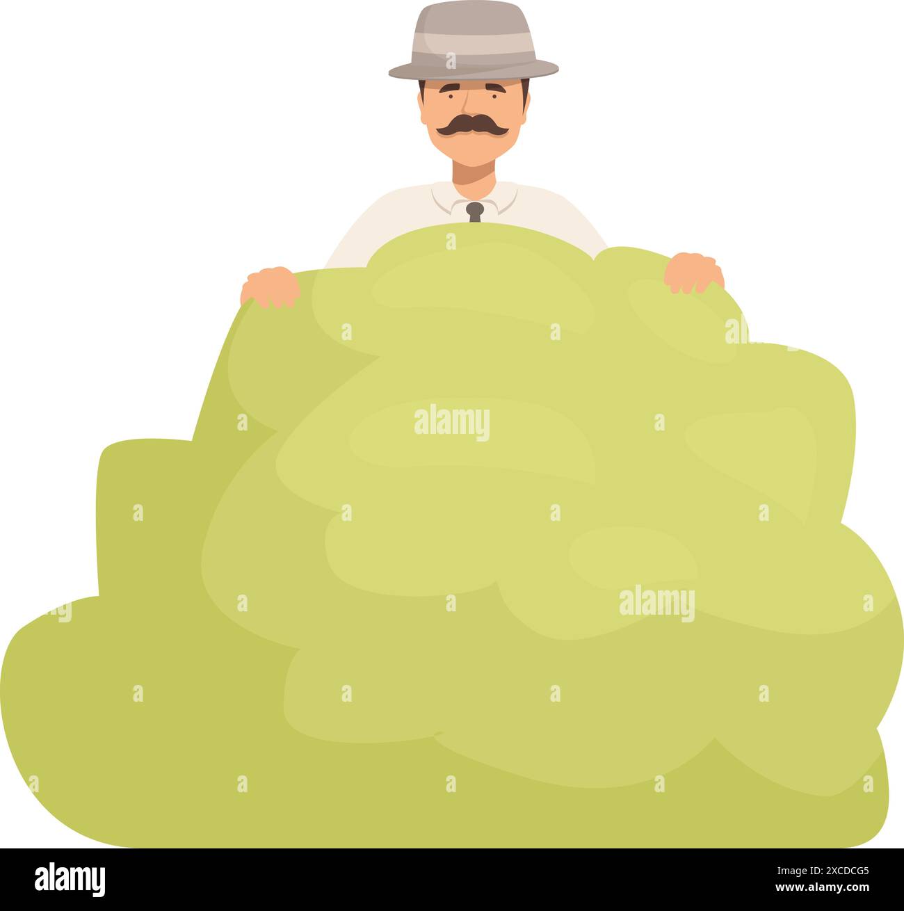 Detective is secretly observing, hiding behind a bush, conducting a ...