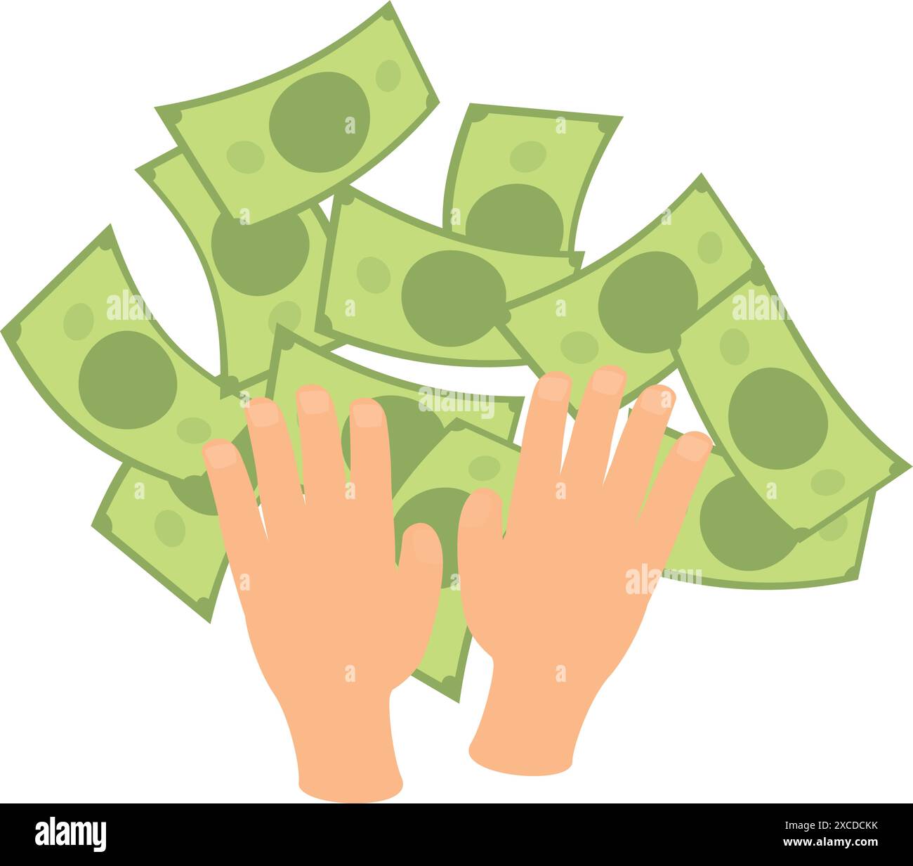 Hands trying to catch falling money bills representing wealth or ...